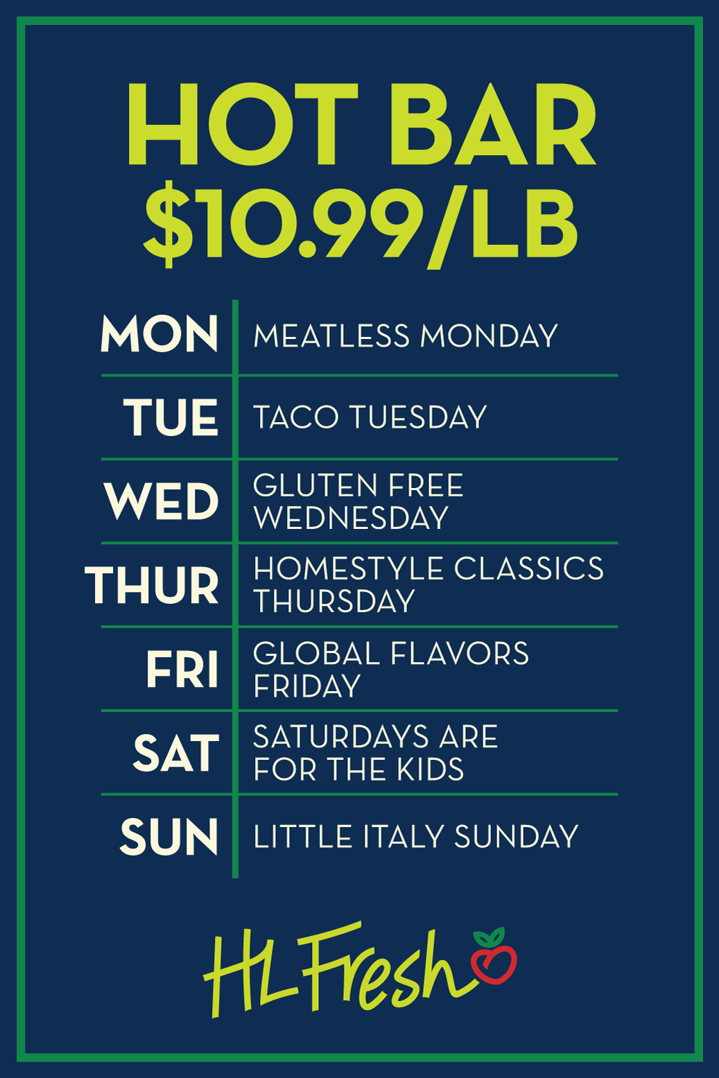 Our hot bar is open with NEW themes - Healthy Living